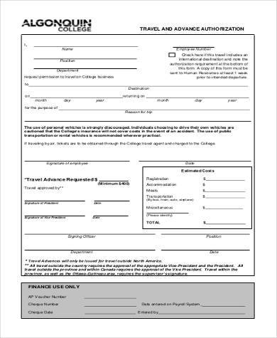 FREE 8+ Sample Travel Advance Forms in PDF