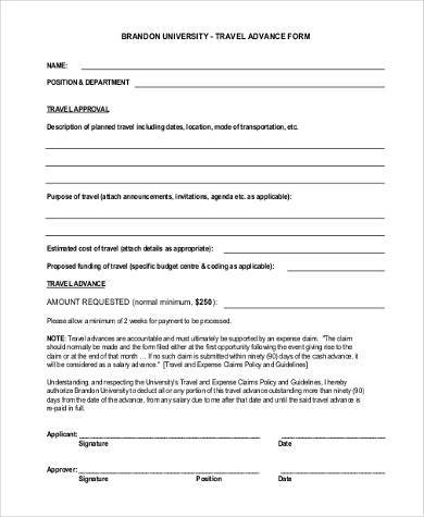 FREE 8+ Sample Travel Advance Forms in PDF