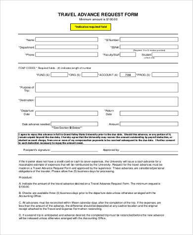 FREE 8+ Sample Travel Advance Forms in PDF