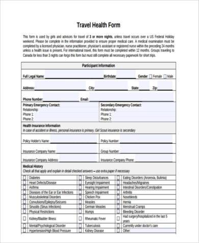 FREE 9+ Sample Travel Health Forms in PDF | MS Word