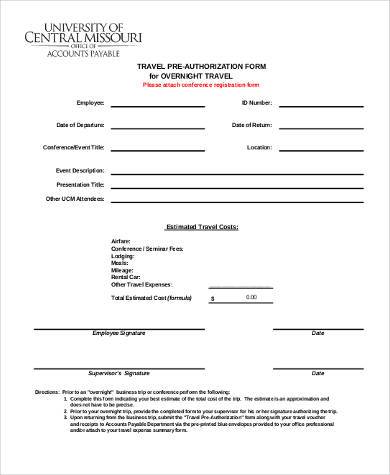 FREE 9+ Sample Travel Authorization Forms in MS Word | PDF | Excel