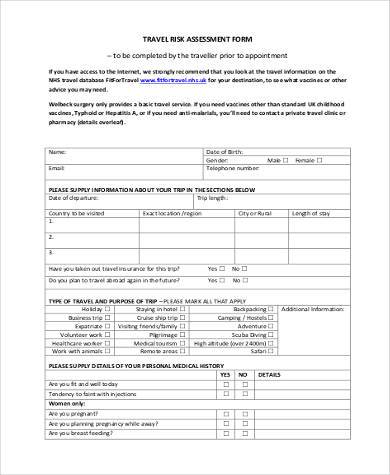 FREE 7+ Sample Travel Risk Assessment Forms in PDF | MS Word