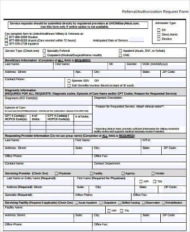 FREE 8+ Sample Tricare Authorization Forms in PDF | MS Word