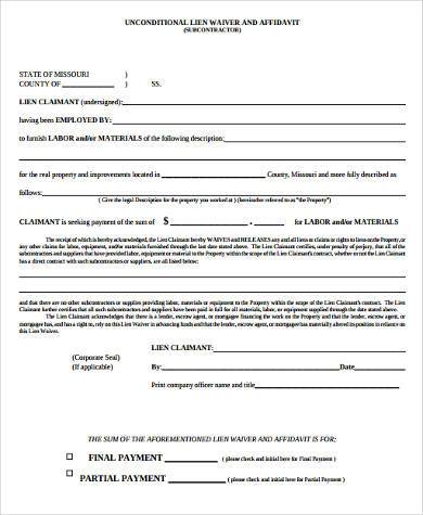 FREE 8+ Sample Lien Waiver Forms in PDF | MS Word