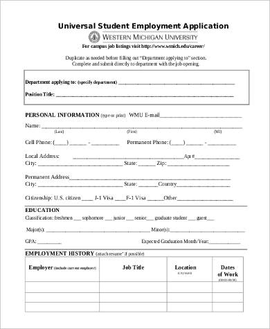 FREE 10+ Sample Generic Application Forms for Employment in PDF | MS Word