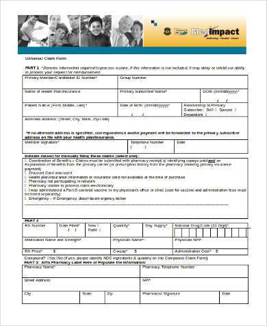 FREE 9+ Sample Universal Claim Forms in PDF | MS Word