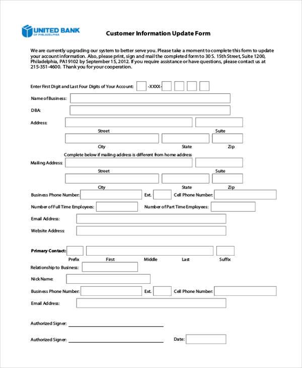 FREE 13+ Customer Information Form Samples, PDF, MS Word, Google Docs ...