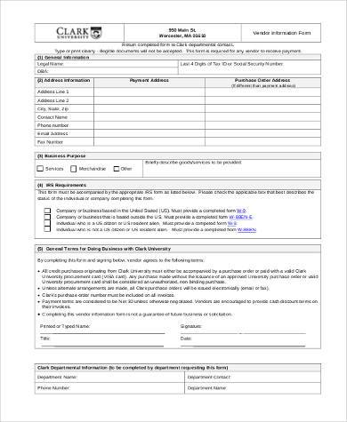 FREE 14+ Vendor Information Form Samples, PDF, MS Word, Google Docs, Excel