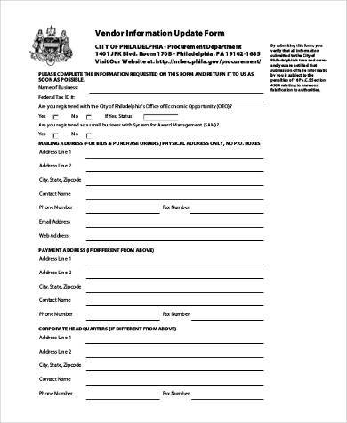 FREE 14+ Vendor Information Form Samples, PDF, MS Word, Google Docs, Excel