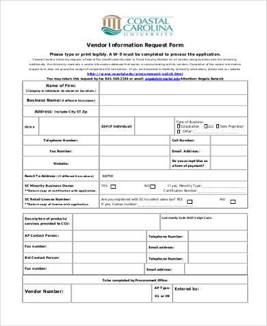 FREE 14+ Vendor Information Form Samples, PDF, MS Word, Google Docs, Excel