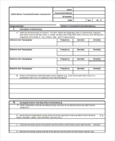 FREE 8+ Sample Functional Behavior Assessment Forms in MS Word | PDF