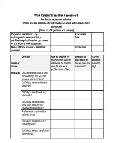 FREE 8+ Sample Stress Risk Assessment Forms in PDF | MS Word