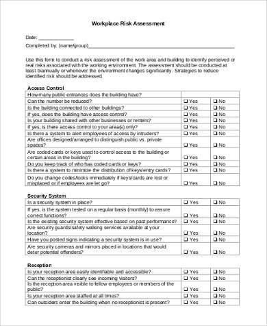 FREE 8+ Sample Workplace Risk Assessment Forms in PDF | MS Word