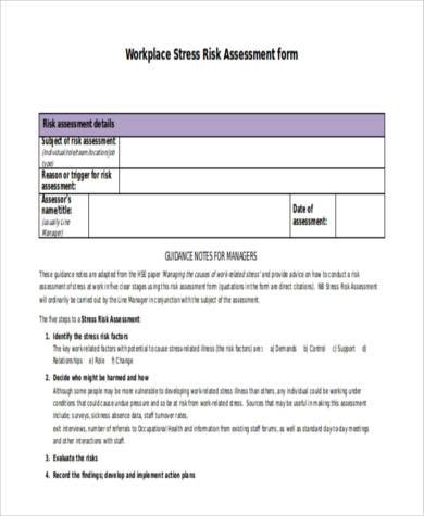 FREE 8+ Sample Stress Risk Assessment Forms in PDF | MS Word