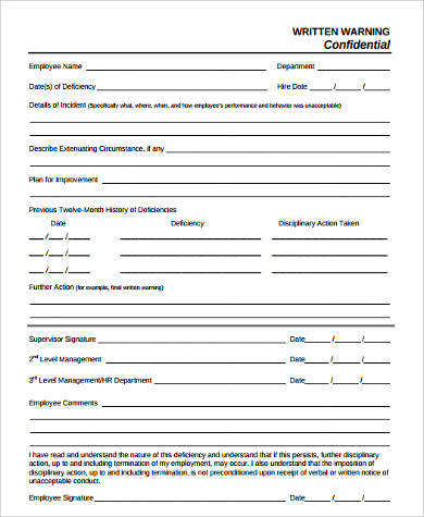 FREE 14+ Written Warning Form Samples, PDF, MS Word, Google Docs