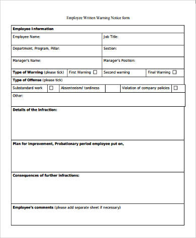 FREE 14+ Written Warning Form Samples, PDF, MS Word, Google Docs