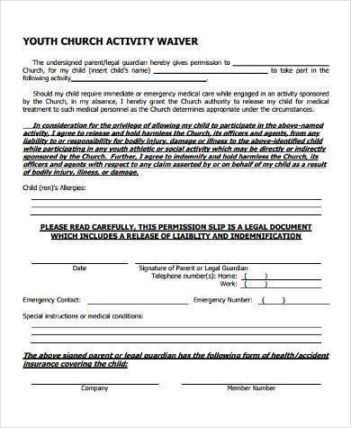 FREE 9+ Sample Youth Waiver Forms in PDF | MS Word | Excel