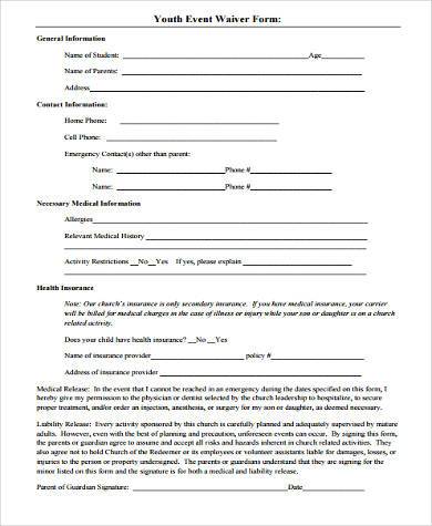 FREE 9+ Sample Youth Waiver Forms in PDF | MS Word | Excel