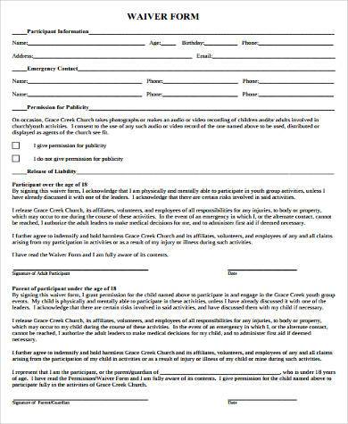 FREE 9+ Sample Youth Waiver Forms in PDF | MS Word | Excel