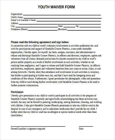 FREE 9+ Sample Youth Waiver Forms in PDF | MS Word | Excel