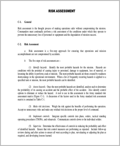 FREE 5+ Sample Army Risk Assessment Forms in MS Word | PDF