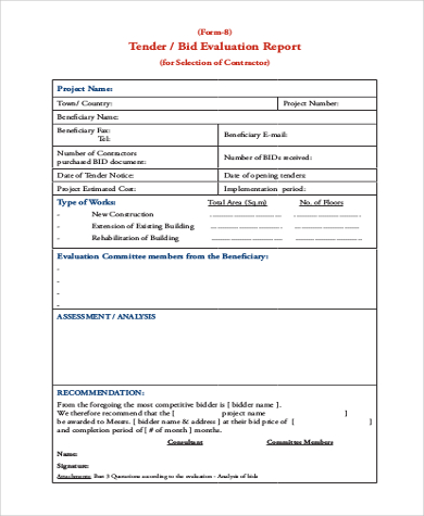 FREE 6+ Sample Contractor Bid Forms in PDF | MS Word | Excel