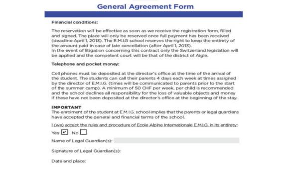 8+ General Agreement Sample Forms - Free Sample, Example Format Download
