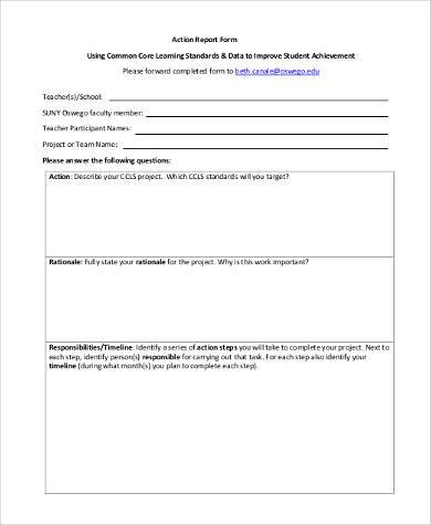 FREE 8+ Sample Action Report Forms in PDF | MS Word