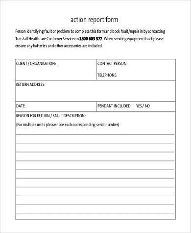 FREE 8+ Sample Action Report Forms in PDF | MS Word