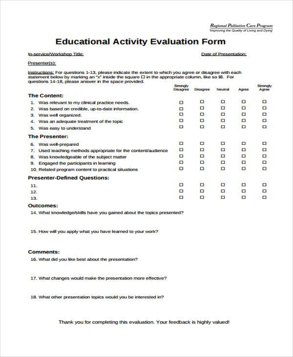 FREE 7 Activity Evaluation Forms In PDF MS Word