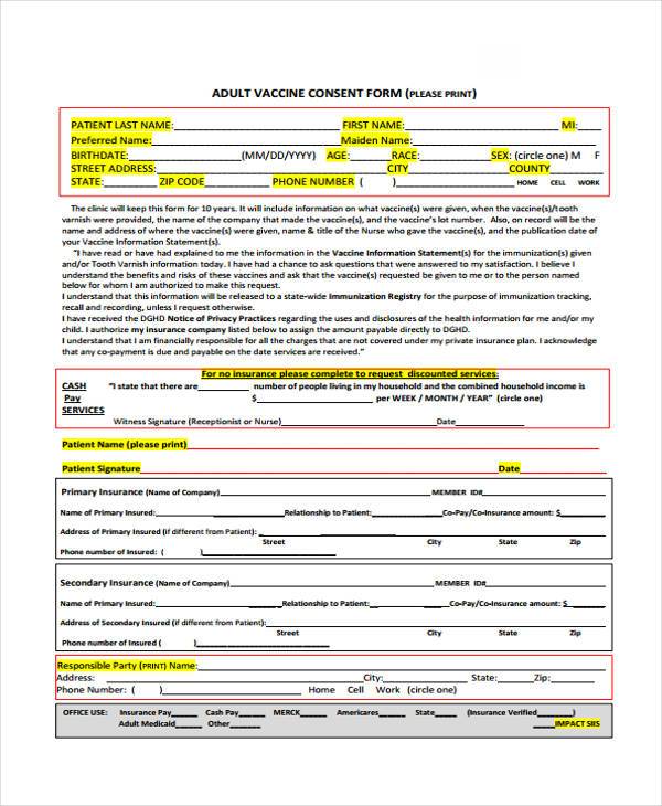 FREE 7+ Sample Vaccine Consent Forms in PDF | MS Word