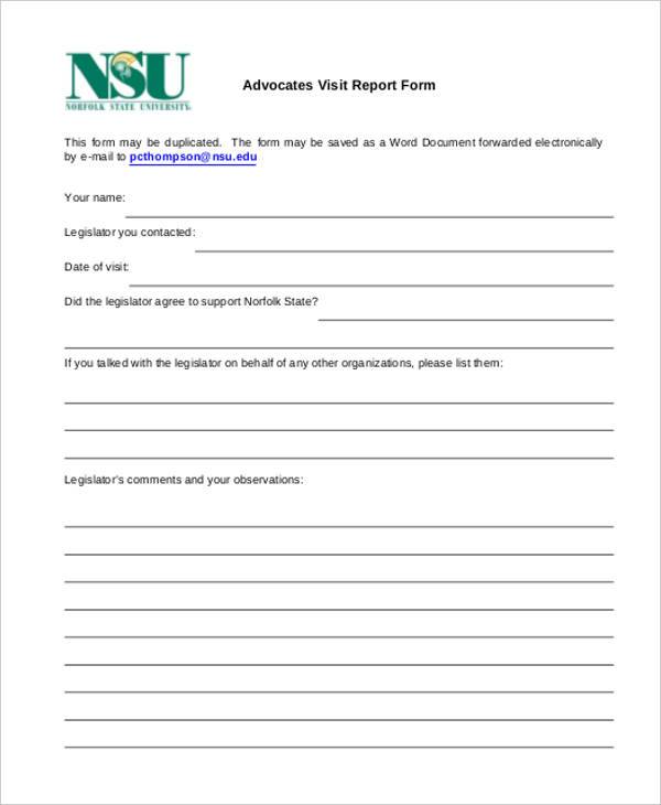 FREE 13+ Visit Report Form Samples, PDF, MS Word Google Docs