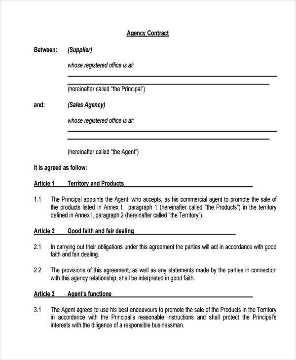 FREE 8 Sample Agency Contract Forms In PDF MS Word