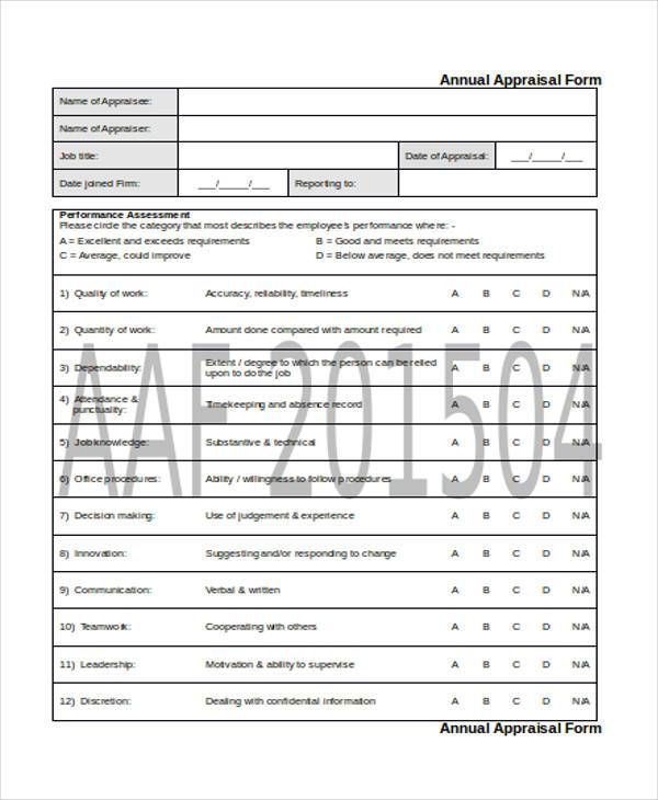 FREE 28+ Appraisal Form Samples, PDF, MS Word, Google Docs