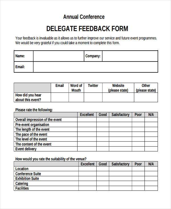 FREE 13+ Conference Feedback Form Samples, PDF, MS Word, Google Docs