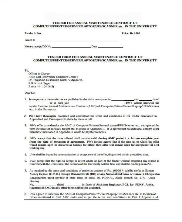 FREE 12+ Maintenance Contract Form Samples, PDF, MS Word, Google Docs