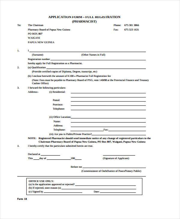 FREE 12+ Pharmacist Registration Form Samples, PDF, MS Word, Google Docs