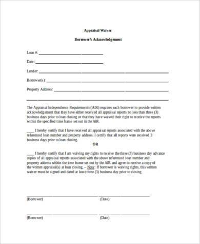 FREE 11+ Appraisal Waiver Form Samples, PDF, MS Word, Google Docs
