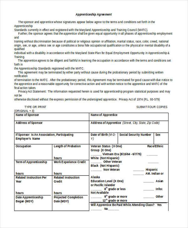FREE 12+ Apprenticeship Agreement Form Samples, PDF, MS Word, Google Docs