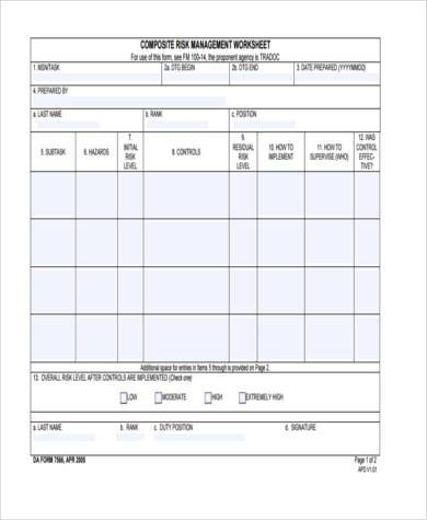 FREE 7+ Sample Army Risk Assessment Forms in PDF