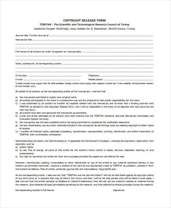 FREE 11+ Copyright Release Form Samples, PDF, MS Word, Google Docs