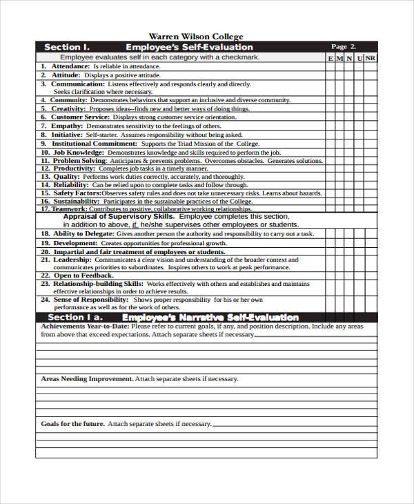 FREE 12 Employee Self Evaluation Form Samples PDF MS Word Google