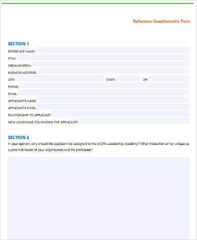 FREE 8+ Sample Reference Questionnaire Forms in PDF | MS Word