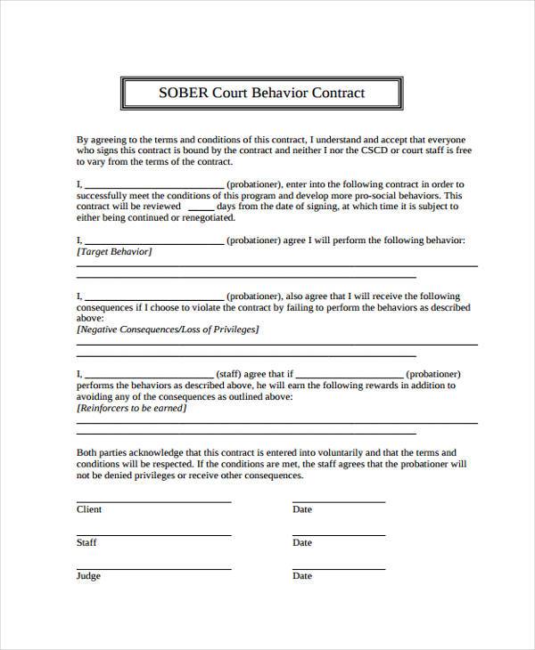 FREE 6+ Sample Behavior Contract Forms in PDF | MS Word