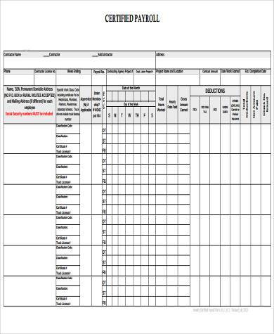 FREE 9+ Sample Certified Payroll Forms in MS Word | PDF | Excel