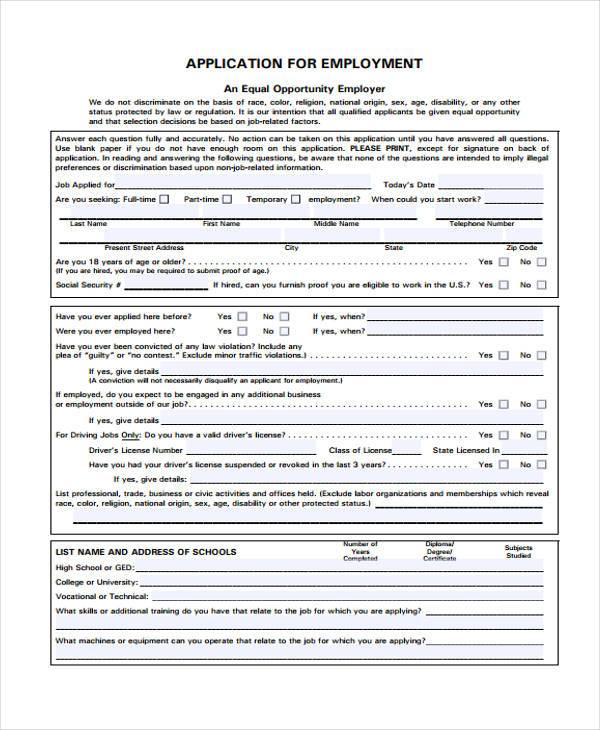 FREE 53+ Employment Form Samples, PDF, MS Word, Google Docs, Excel