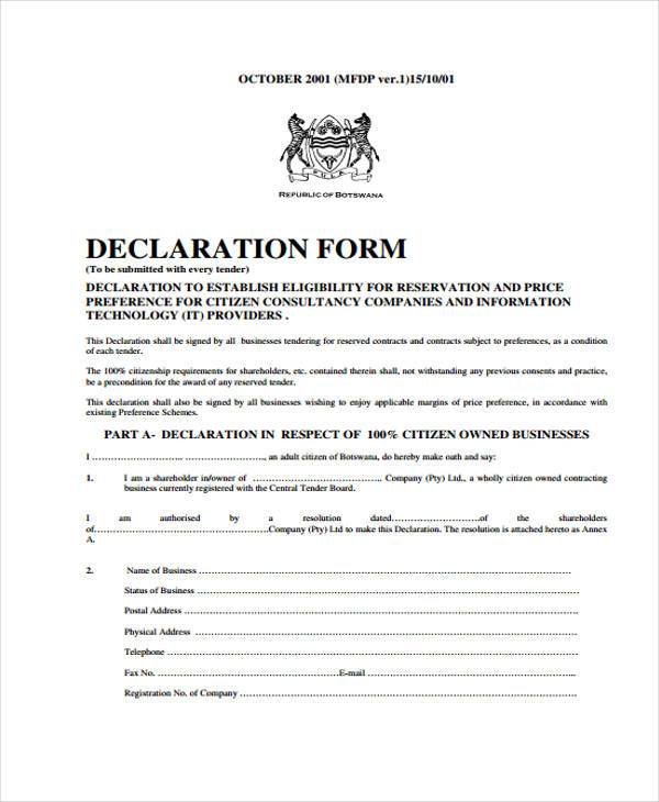FREE 12+ Business Declaration Form Samples, PDF, MS Word, Google Docs ...
