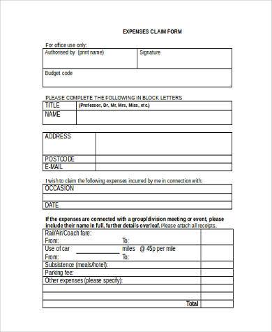 FREE 7+ Sample Business Expense Claim Forms in PDF | MS Word