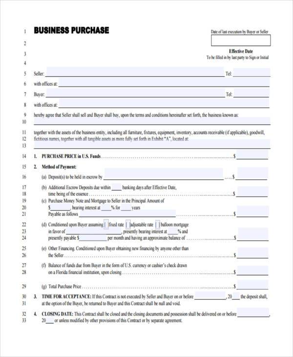 FREE 11+ Business Purchase Agreement Form Samples, PDF, MS Word, Google ...