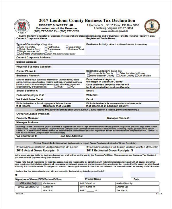 FREE 8 Sample Business Declaration Forms In PDF MS Word Excel